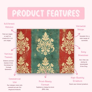 Christmas Damask Junk Journal Pages, Digital Paper Printable Journal ...