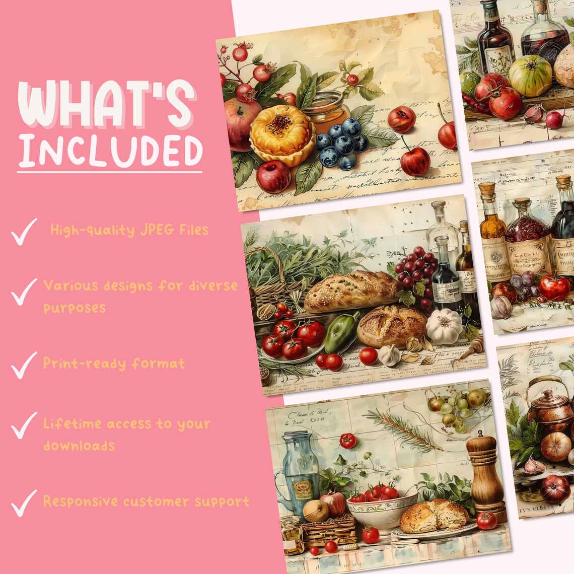 Vintage Cookbook Junk Journal, Watercolor Food Page, Cooking Digital ...