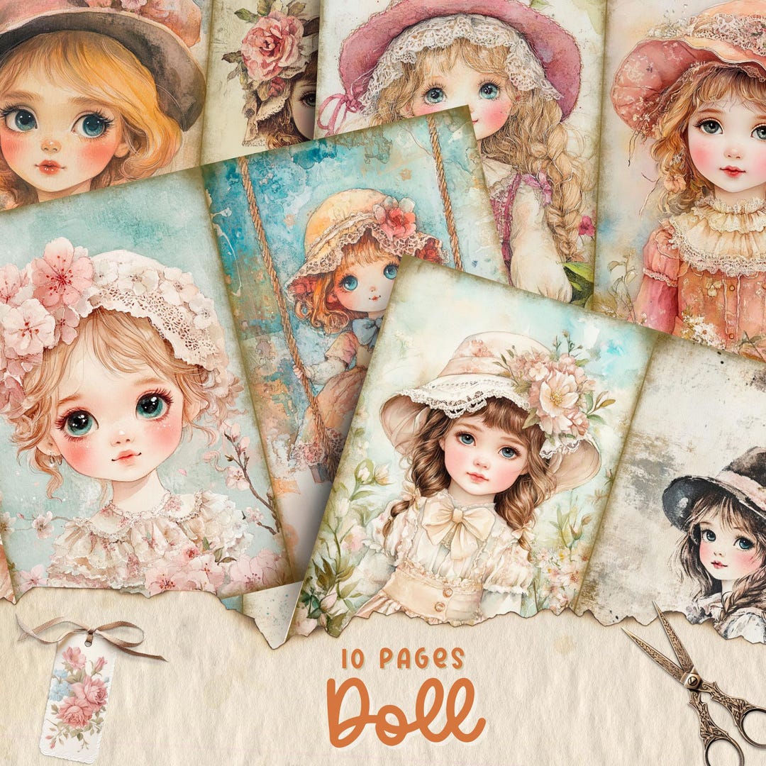 Whimsical Doll: Collage Sheet | Digital Scrapbook Paper Kit | Digital ...