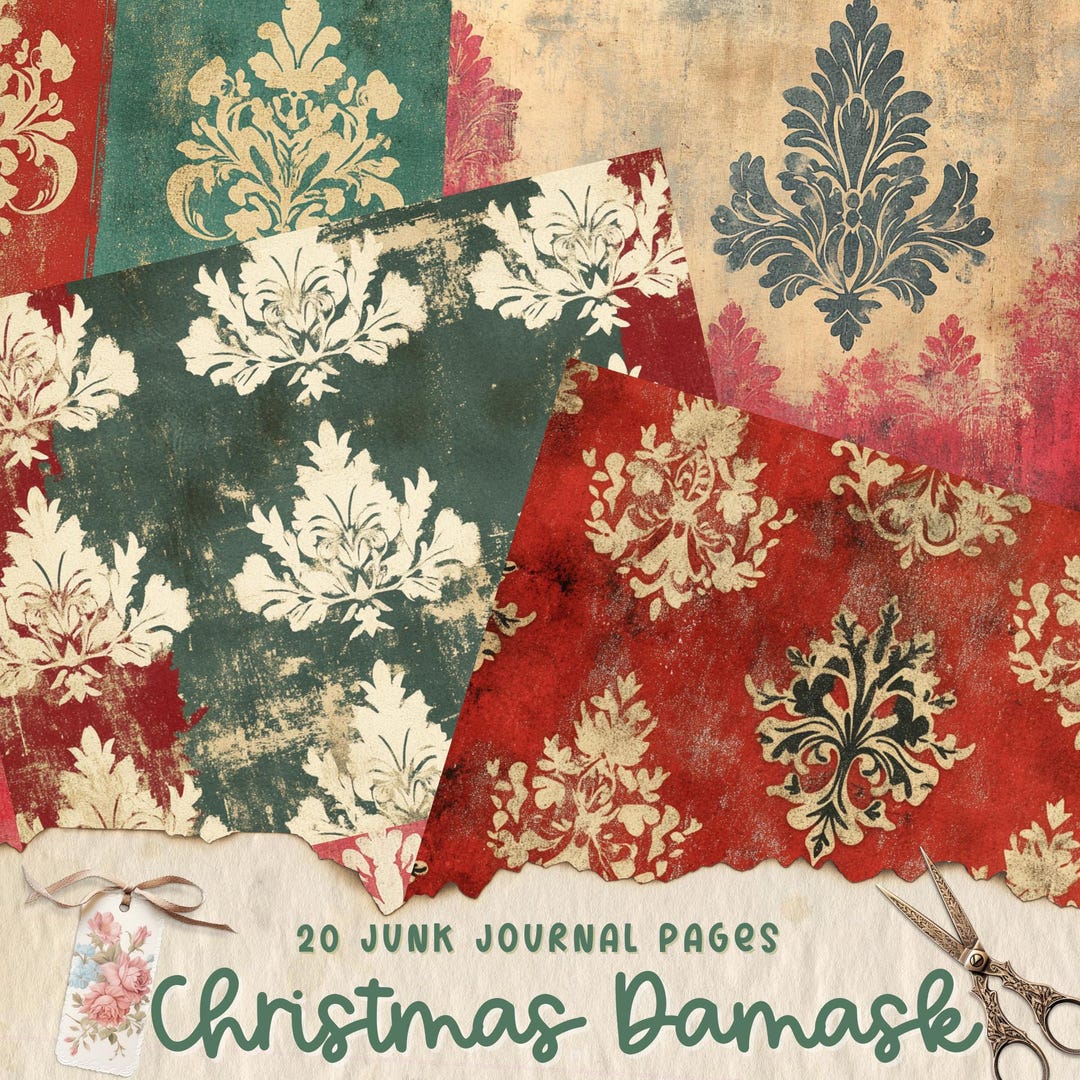 Christmas Damask Junk Journal Pages, Digital Paper Printable Journal ...