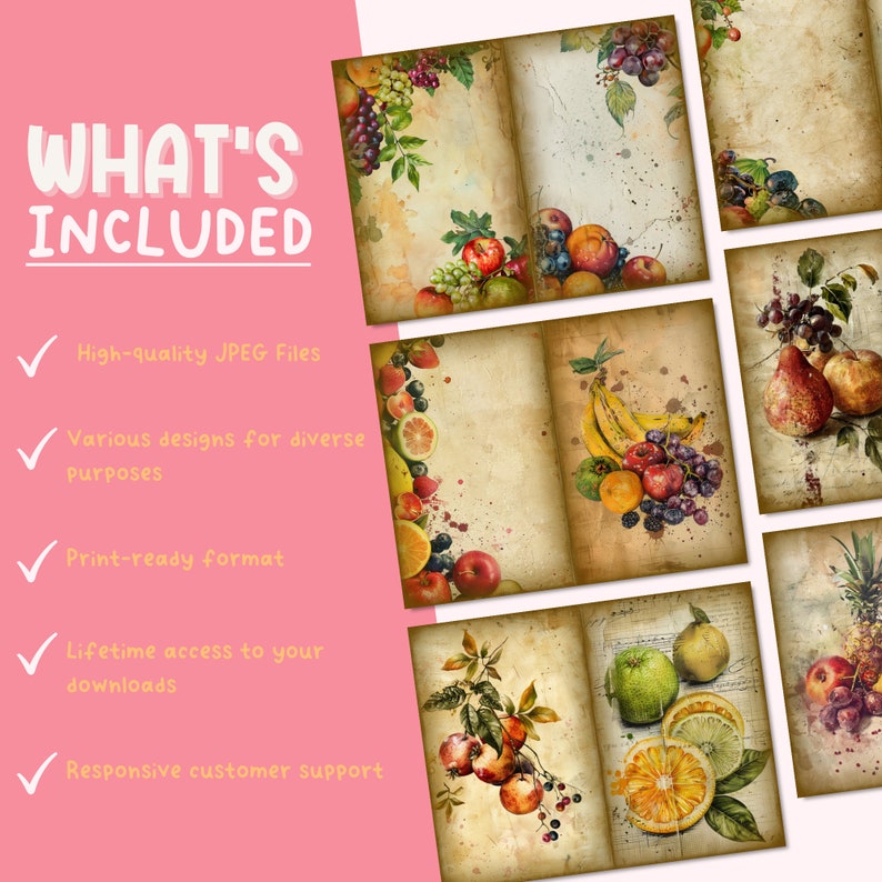 Fruit Junk Journal Pages, Digital Scrapbook Paper Kit, Printable ...