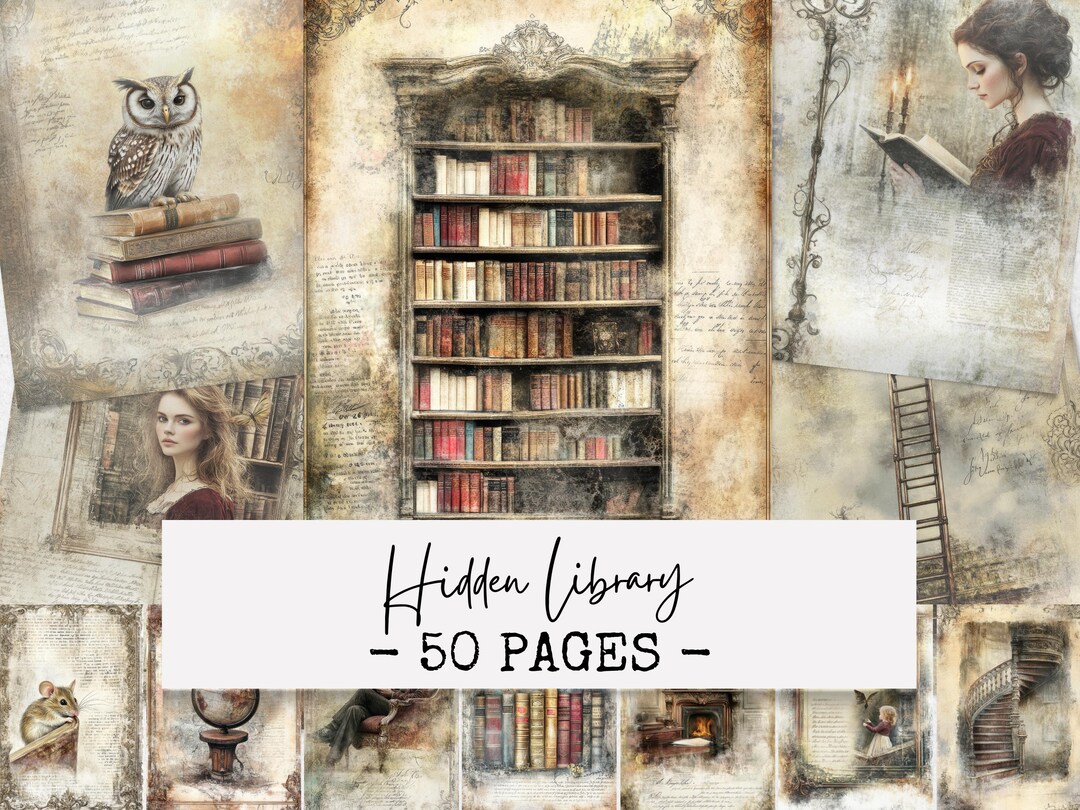 Hidden Library Junk Journal Pages, Vintage Book Printable Ephemera ...