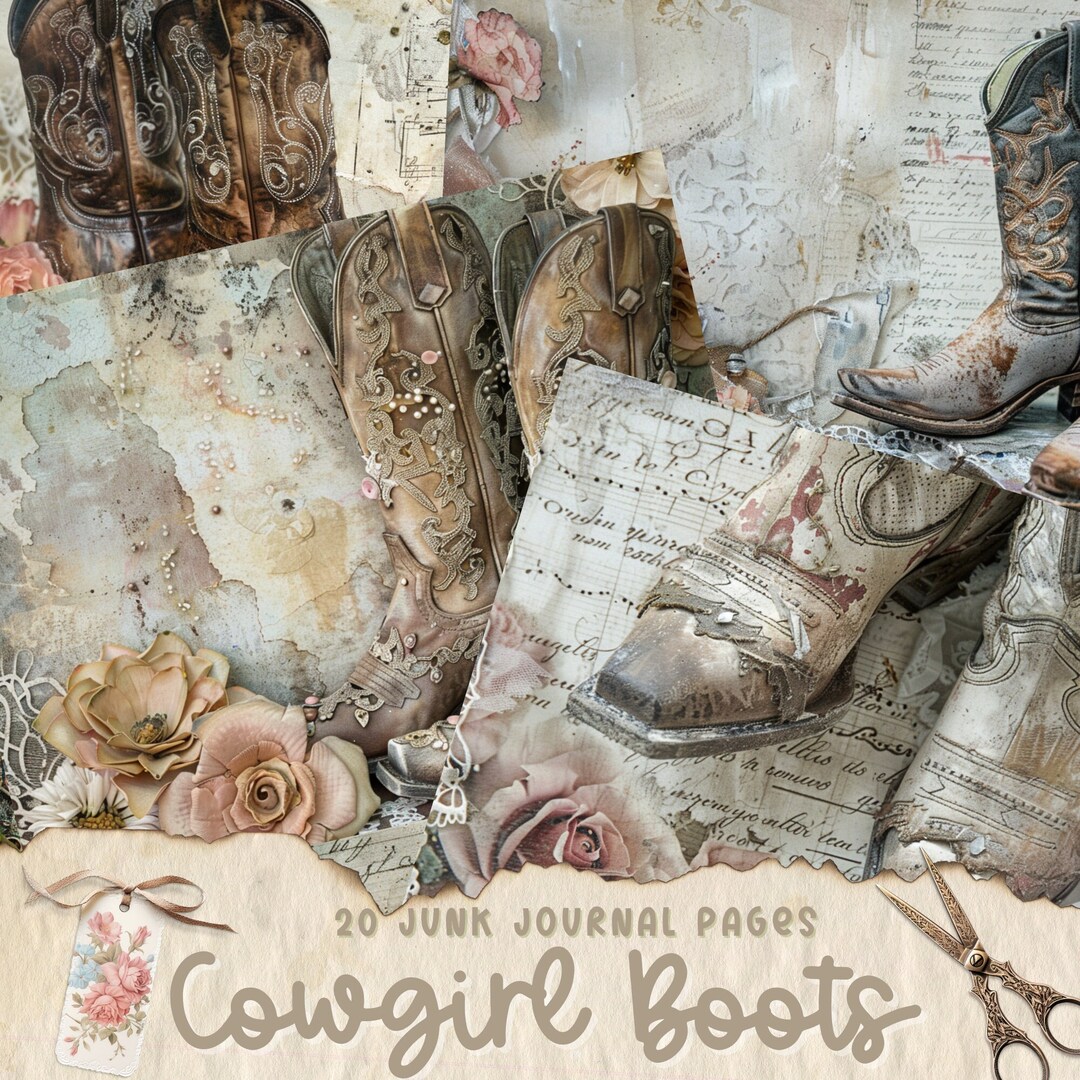 Cowgirl Boots Junk Journal Pages, Western Junk Journal Printable ...