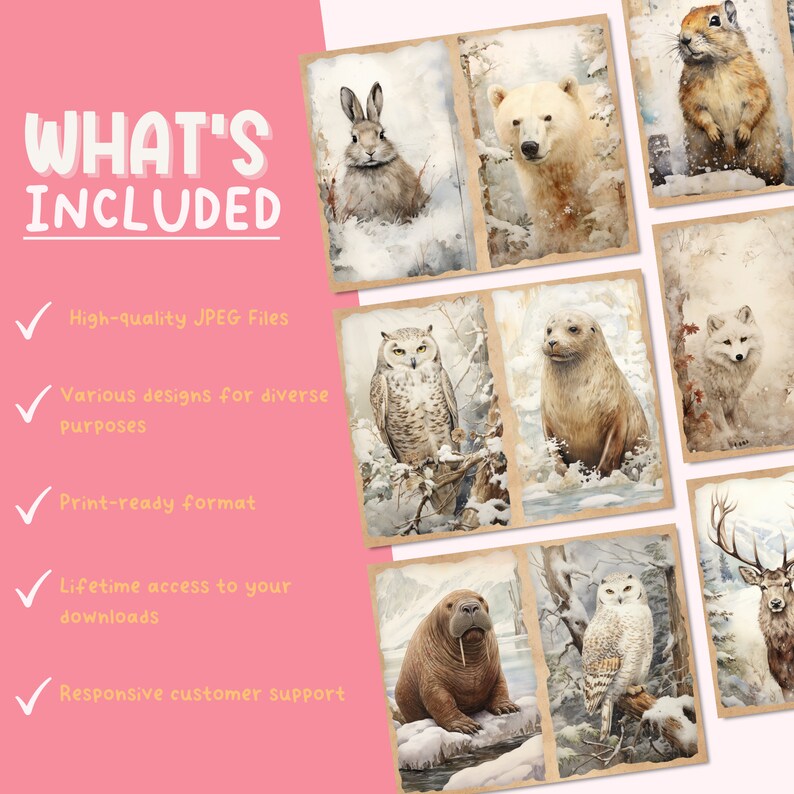 Winter Arctic Animal Junk Journal Pages, Digital Download, Scrap Book ...