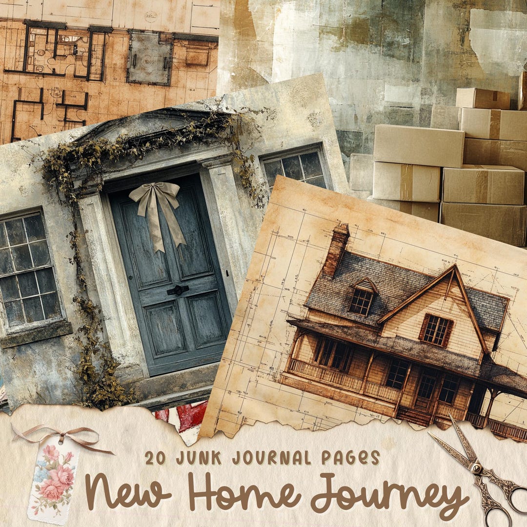 Moving Junk Journal Printable Pages, New House Digital Scrapbook Paper ...