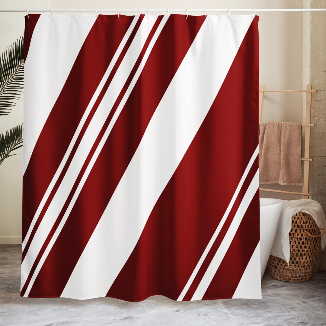 Classic Candy Cane Shower Curtain – Holiday Stripe Winter Bathroom ...
