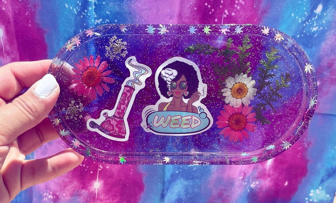 Psychedelic Stoner Girl Oval Tray Multiple Uses: Ash Tray Jewelry Keys ...