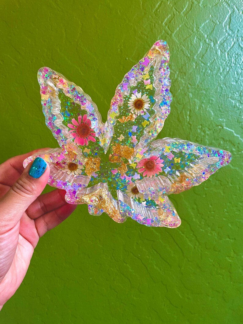 Magical Marijuana Tray With Flower & Butterfly Glitter - Etsy