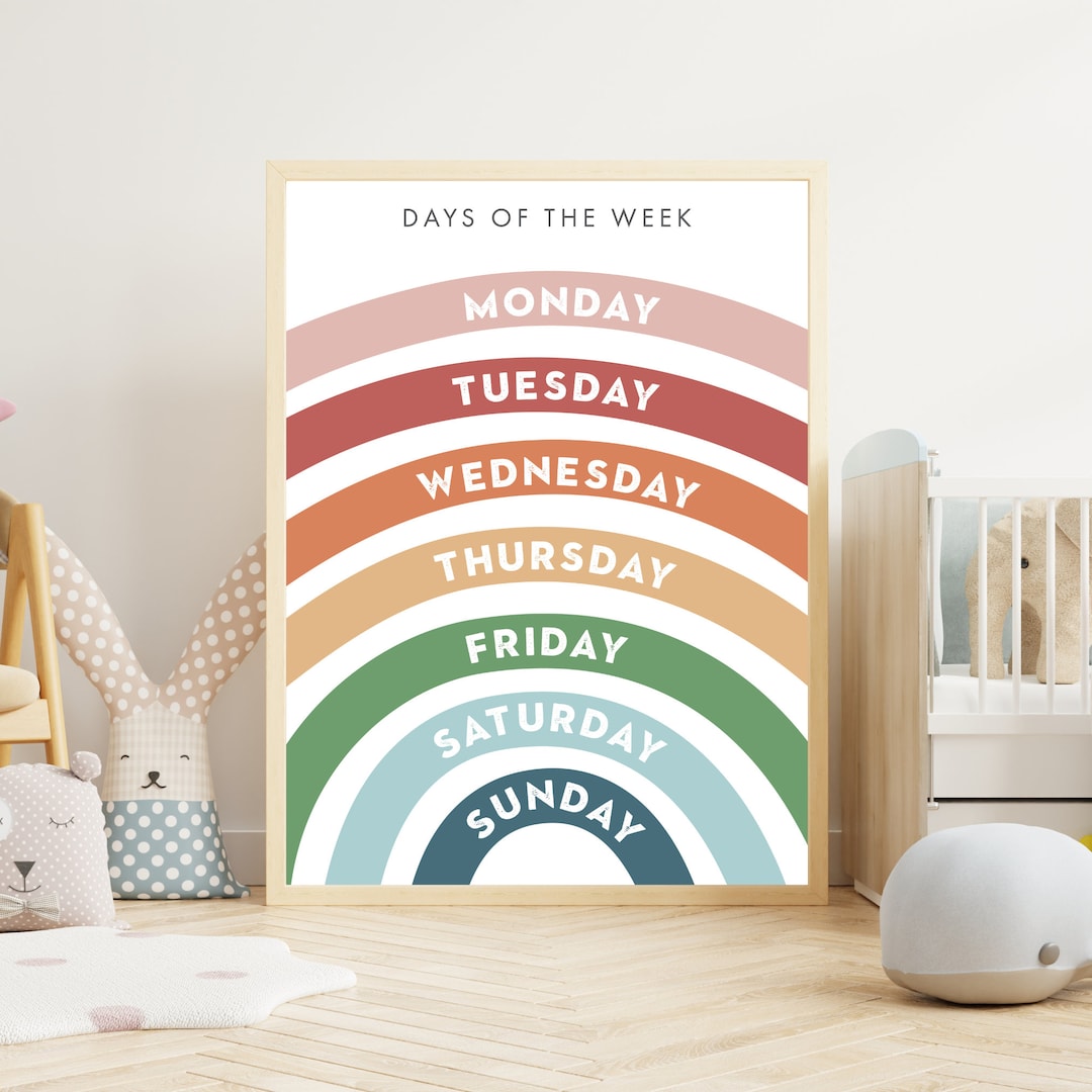 DAYS of the Week, Digital DOWNLOAD, Rainbow Classroom Decor, Nursery ...