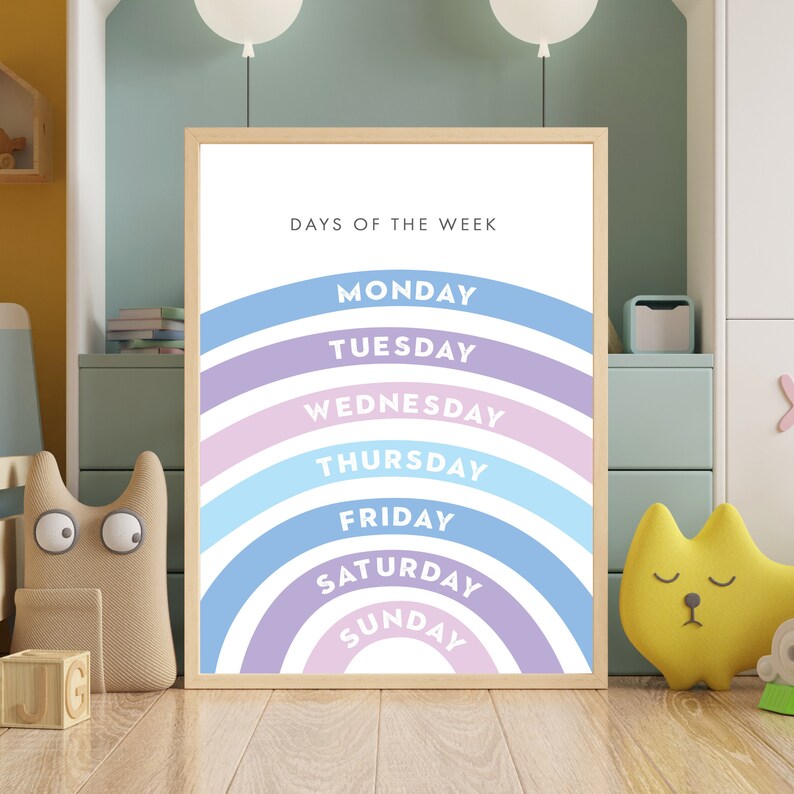 DAYS of the Week, Digital DOWNLOAD, Pastel Classroom Decor, Nursery ...