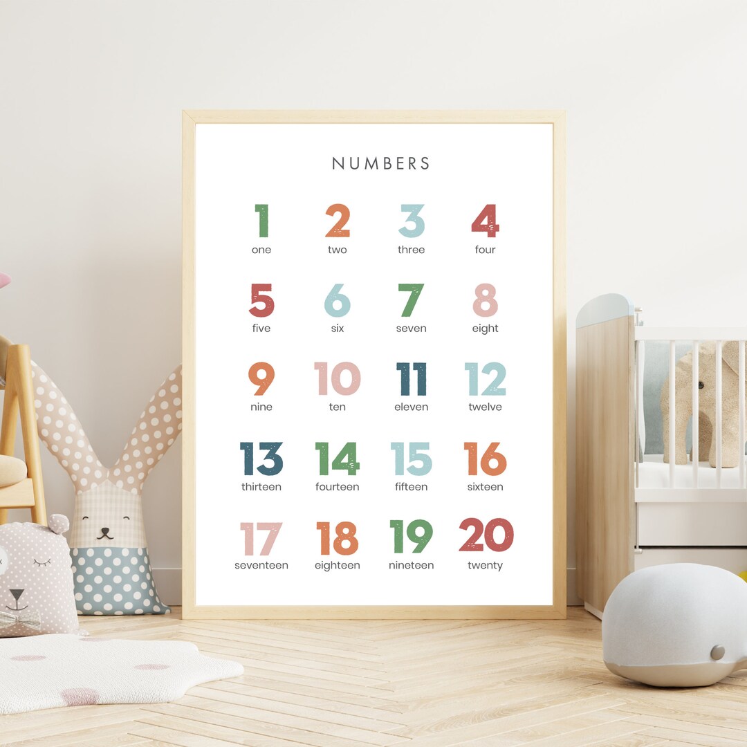 20 NUMBERS, Math POSTERS, Digital DOWNLOAD, Colorful Math Twenty ...