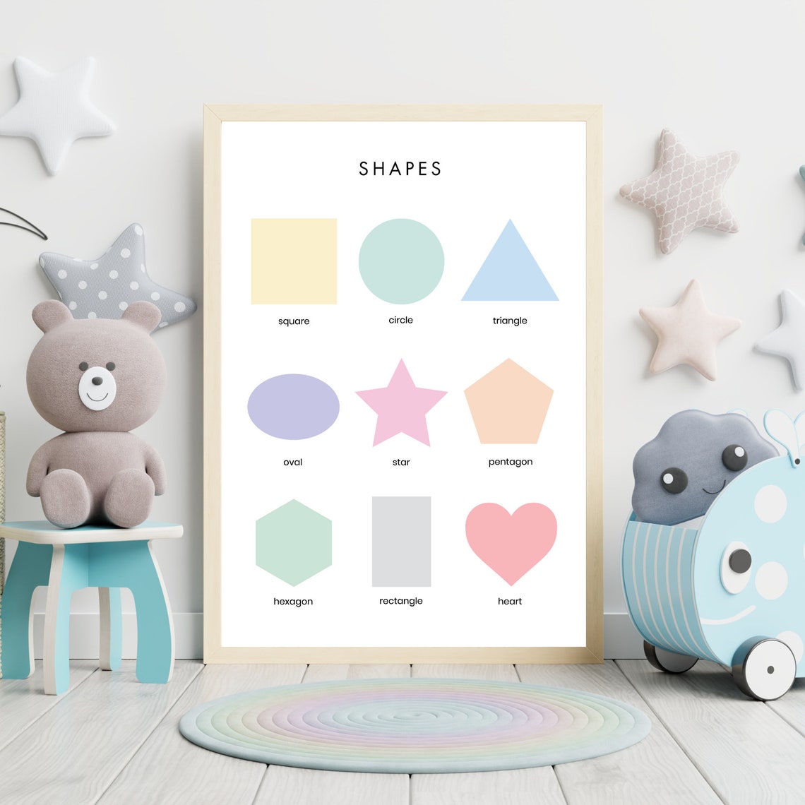 PASTEL Shapes Poster, Learning SHAPES, DIGITAL Download, Rainbow Shapes ...