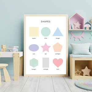 PASTEL Shapes Poster, Learning SHAPES, DIGITAL Download, Rainbow Shapes ...