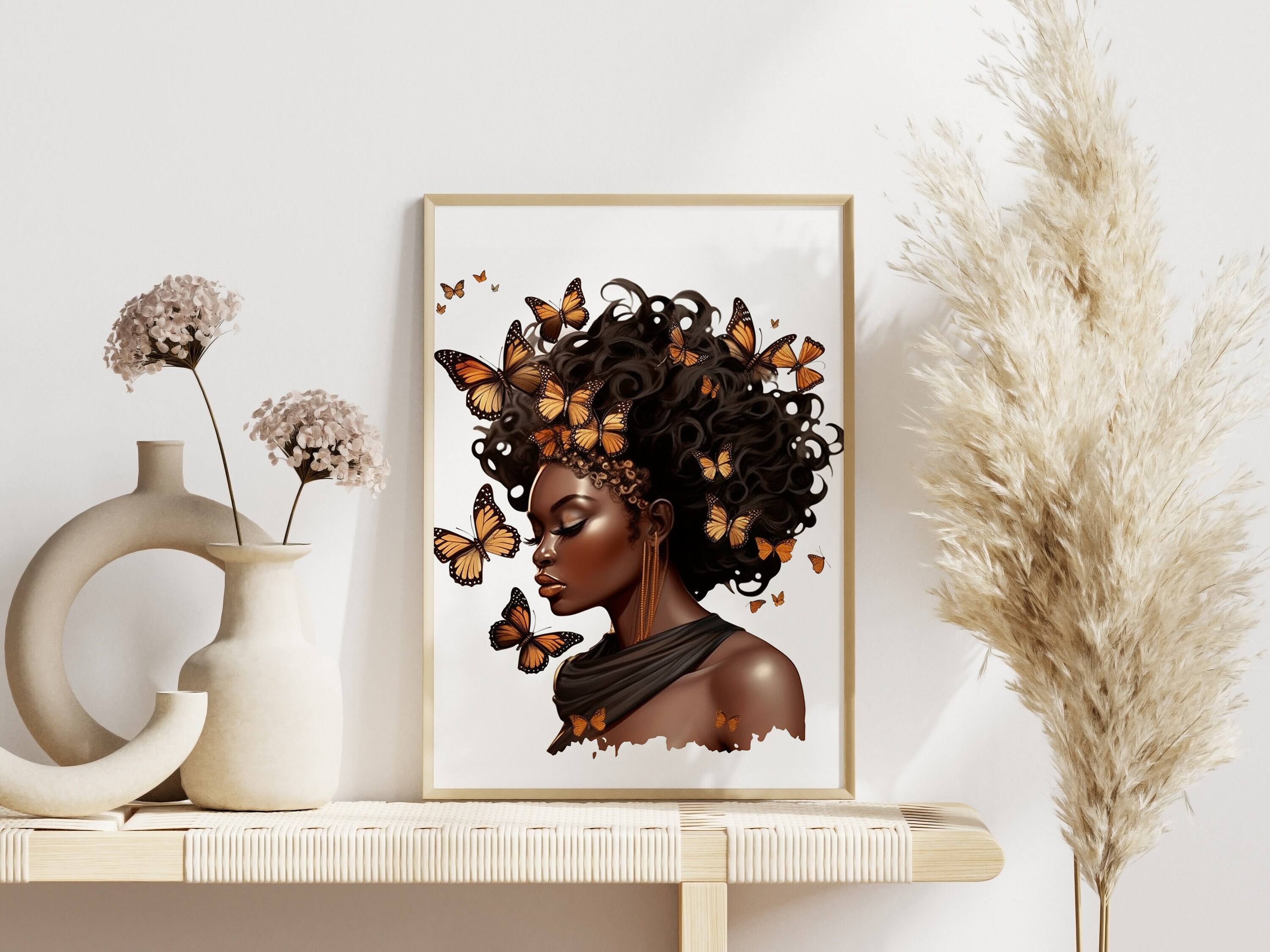 Printable Black Art Digital Print Afro Girl Wall Art Curly Hair Girl Art Black Women Canvas ...