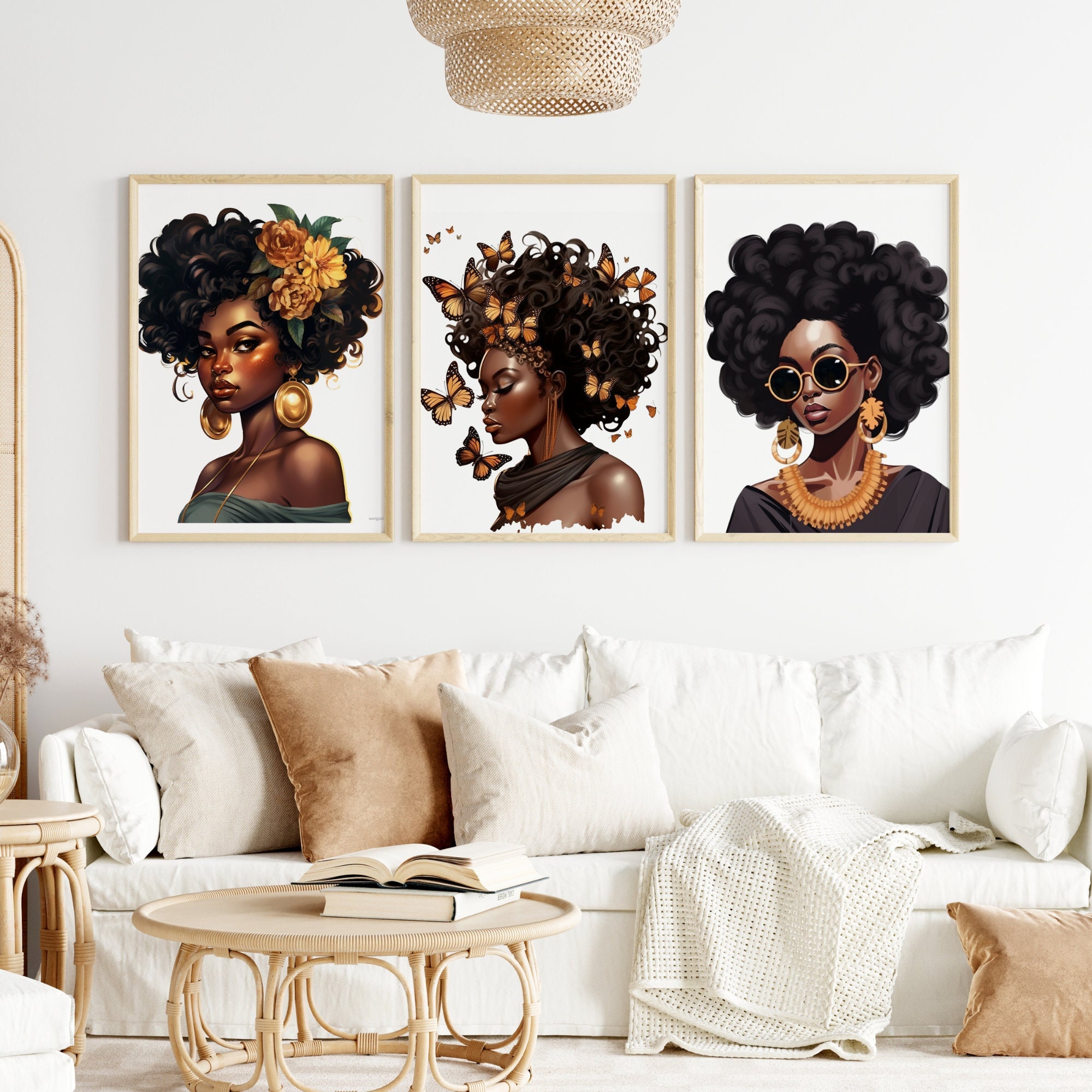 Printable Black Art | 3 Set Poster | Digital Print | Afro Girl Wall Art ...