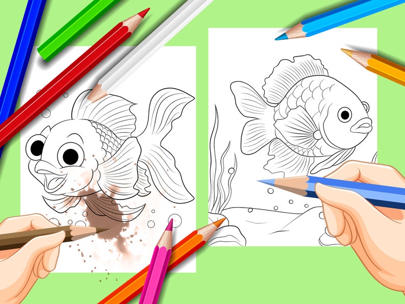 10 Cute Fish Coloring Pages for Kids Printable Cute Fish - Etsy