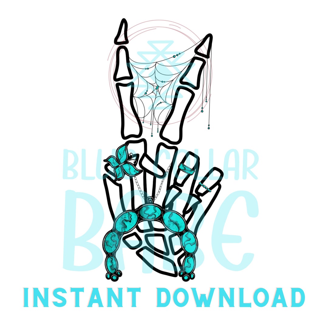 Skeleton Peace Hand With Turquoise Rings PNG Squash Blossom PNG Western ...