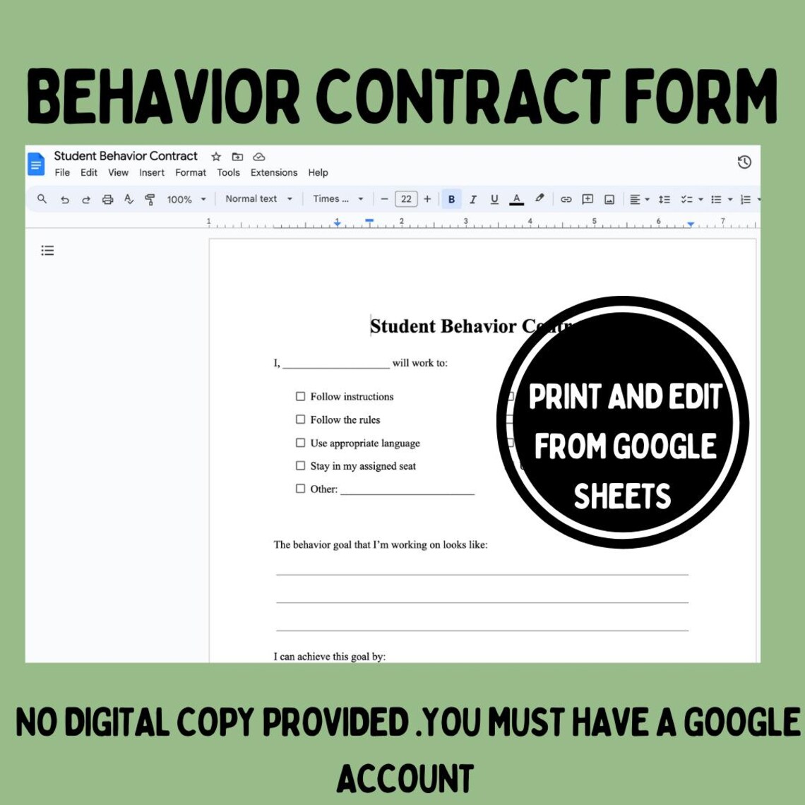 Behavior Chain Template, Behavior Management Printable, Digital ...