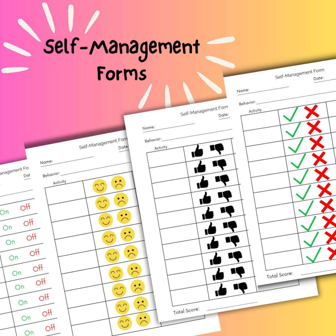 Self Management Forms Self Monitoring Form Self Evaluation Form Self ...