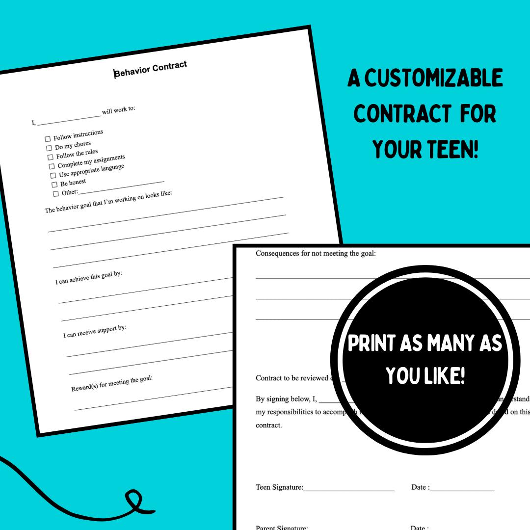 Aba Therapy Behavior Contract, Digital Behavior Contract, Teen ABA ...