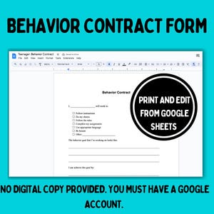 Aba Therapy Behavior Contract, Digital Behavior Contract, Teen ABA ...