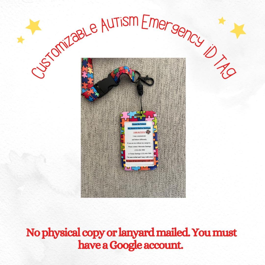 Custom Emergency ID Tag, Personalized Autism ID Tag, Emergency ID for ...
