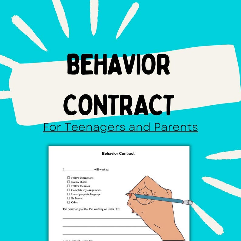 Aba Therapy Behavior Contract, Digital Behavior Contract, Teen ABA ...