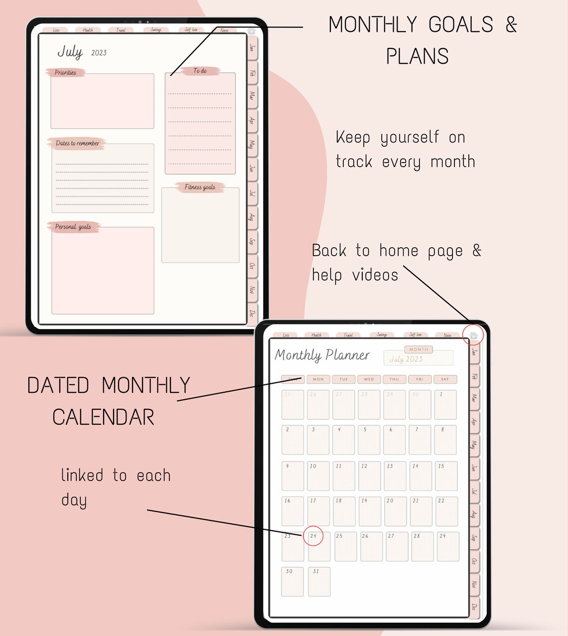 Blush Pink 2023 Dated Digital Planner: Personalised, Interactive, and ...