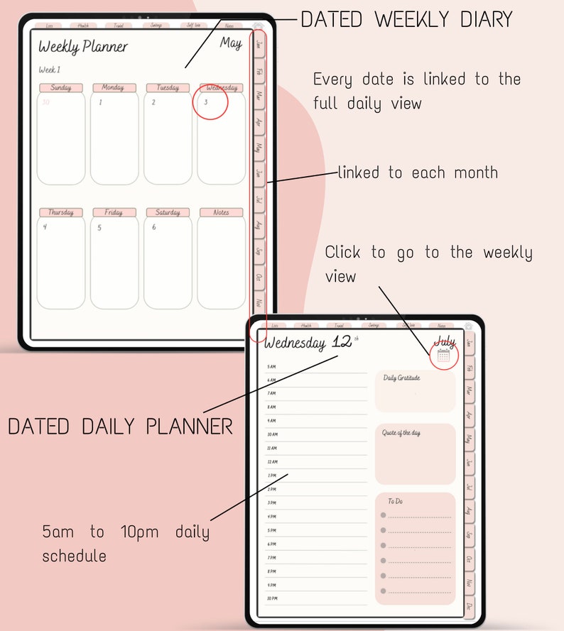 Blush Pink 2023 Dated Digital Planner: Personalised, Interactive, and ...