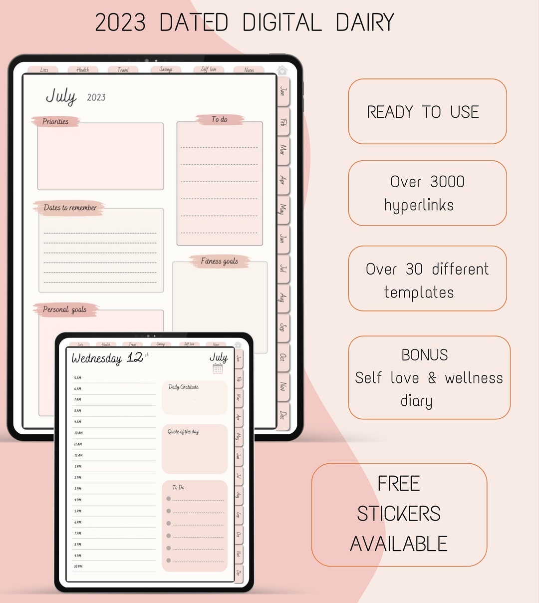 Blush Pink 2023 Dated Digital Planner: Personalised, Interactive, and ...