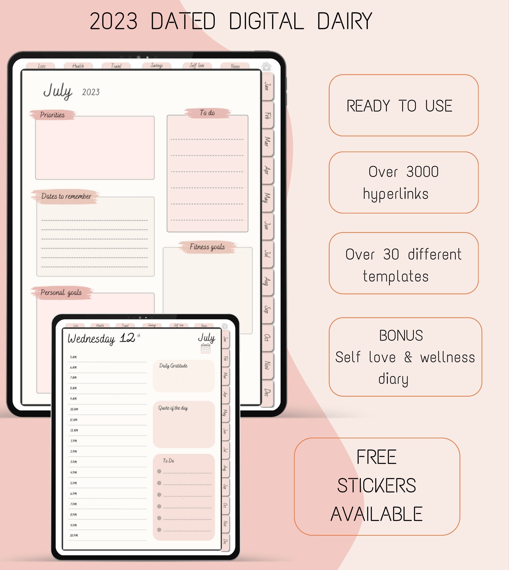 Blush Pink 2023 Dated Digital Planner: Personalised, Interactive, and ...