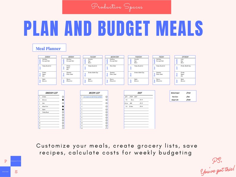 Simple Digital Meal Planner - Google Sheets, Grocery List, Grocery ...
