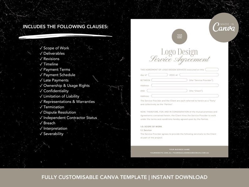 Editable Logo Design Service Agreement Template, Graphic Design ...