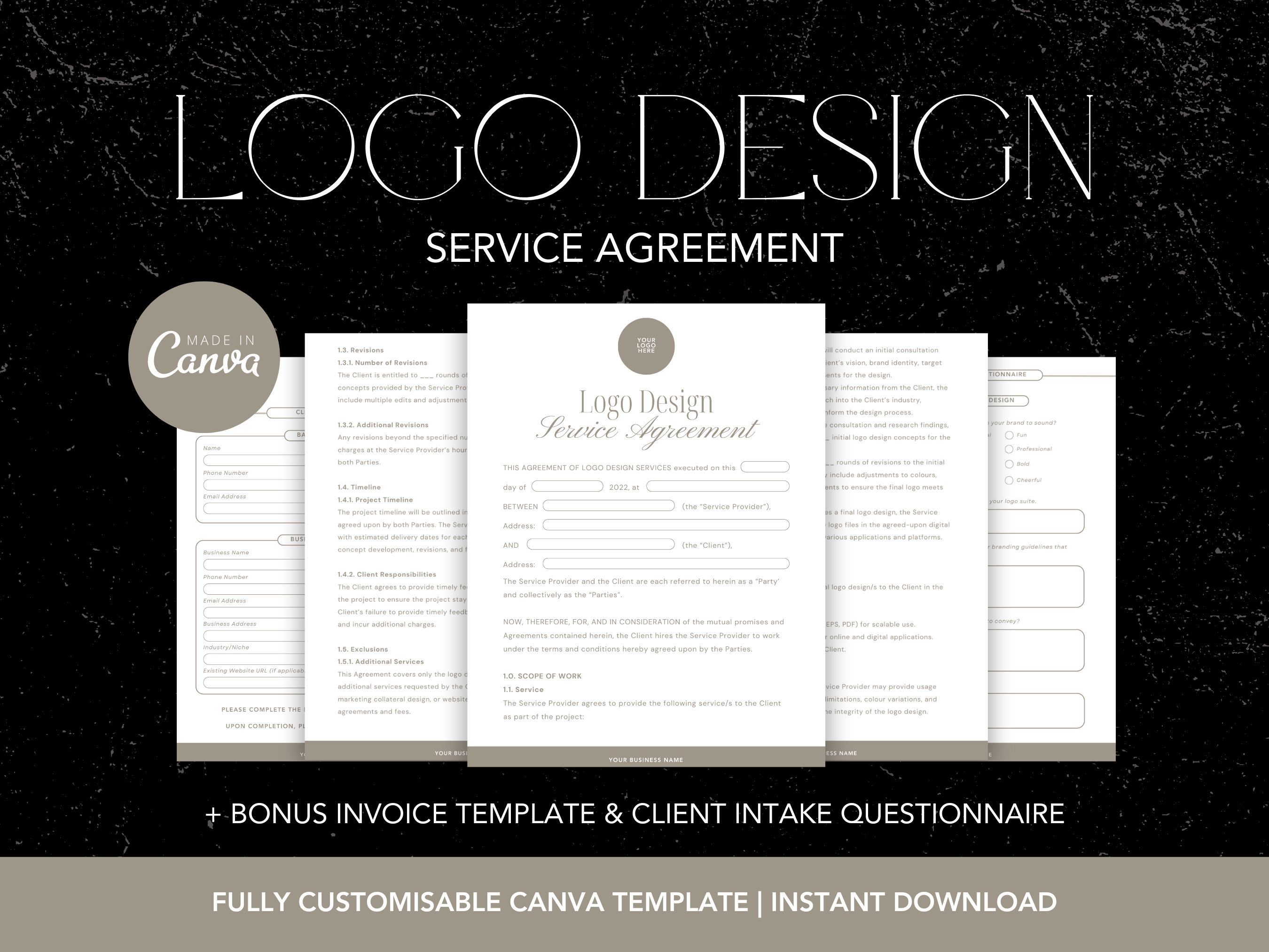 Editable Logo Design Service Agreement Template, Graphic Design ...