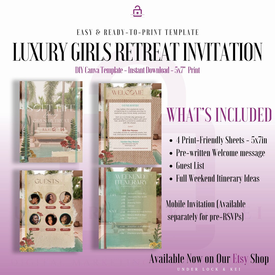 Luxury Girls Retreat Invitation - DIY Canva Template - Etsy