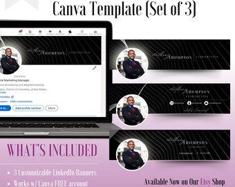 Professional Linkedin Banner With Contact Info, Canva Template - Etsy