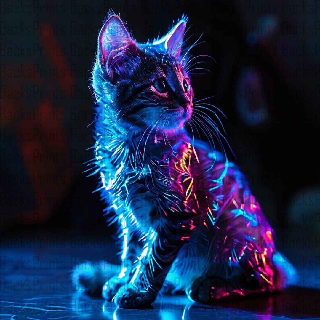 Neon Holography Crystal Cat Digital Download - Etsy