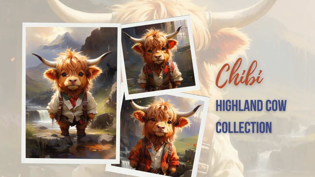 Chibi Highland Cow Collection premium 8xjpg, Digital Art for Wallpaper ...