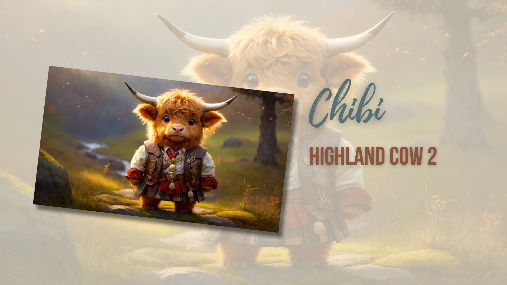 Chibi Highland Cow2 premium 3xjpg, Digital Art for Wallpaper for ...