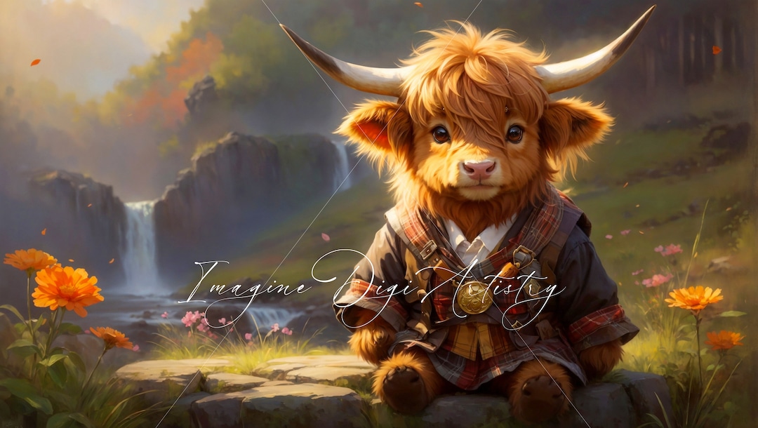 Chibi Highland Cow 4 premium 3xjpg, Digital Art for Wallpaper for ...