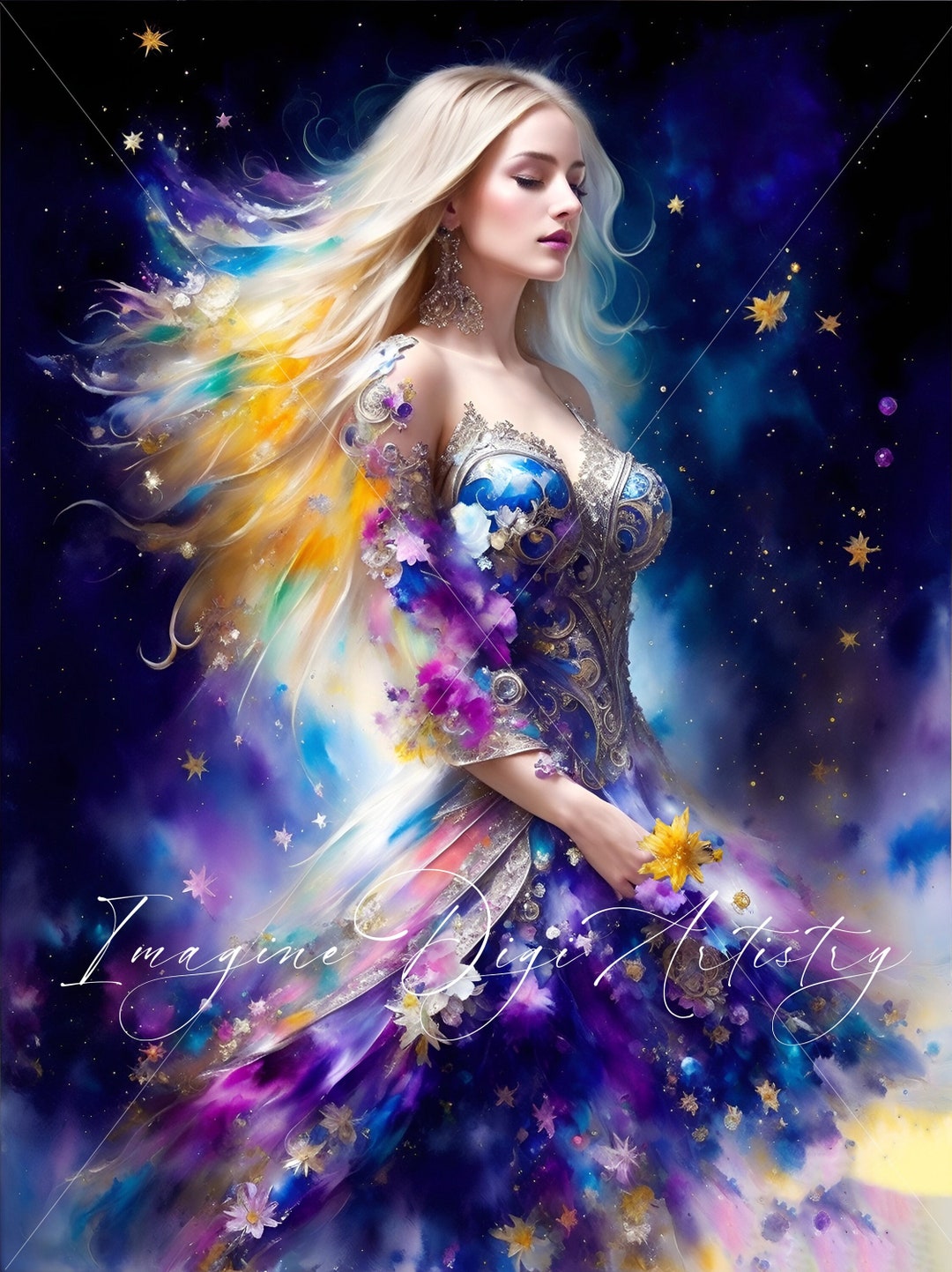 Girl in Cosmic Dress premium Digital Art for Wallpaper for - Etsy