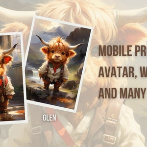 Chibi Highland Cow Collection premium 8xjpg, Digital Art for Wallpaper ...