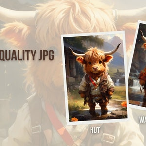 Chibi Highland Cow Collection premium 8xjpg, Digital Art for Wallpaper ...