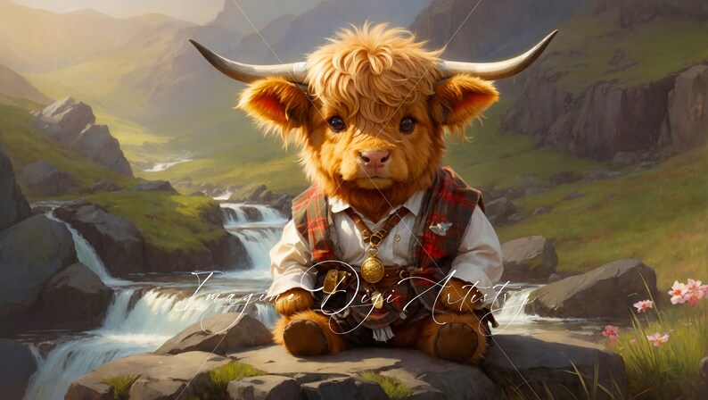 Chibi Highland Cow1 premium 3xjpg Digital Art for Wallpaper - Etsy