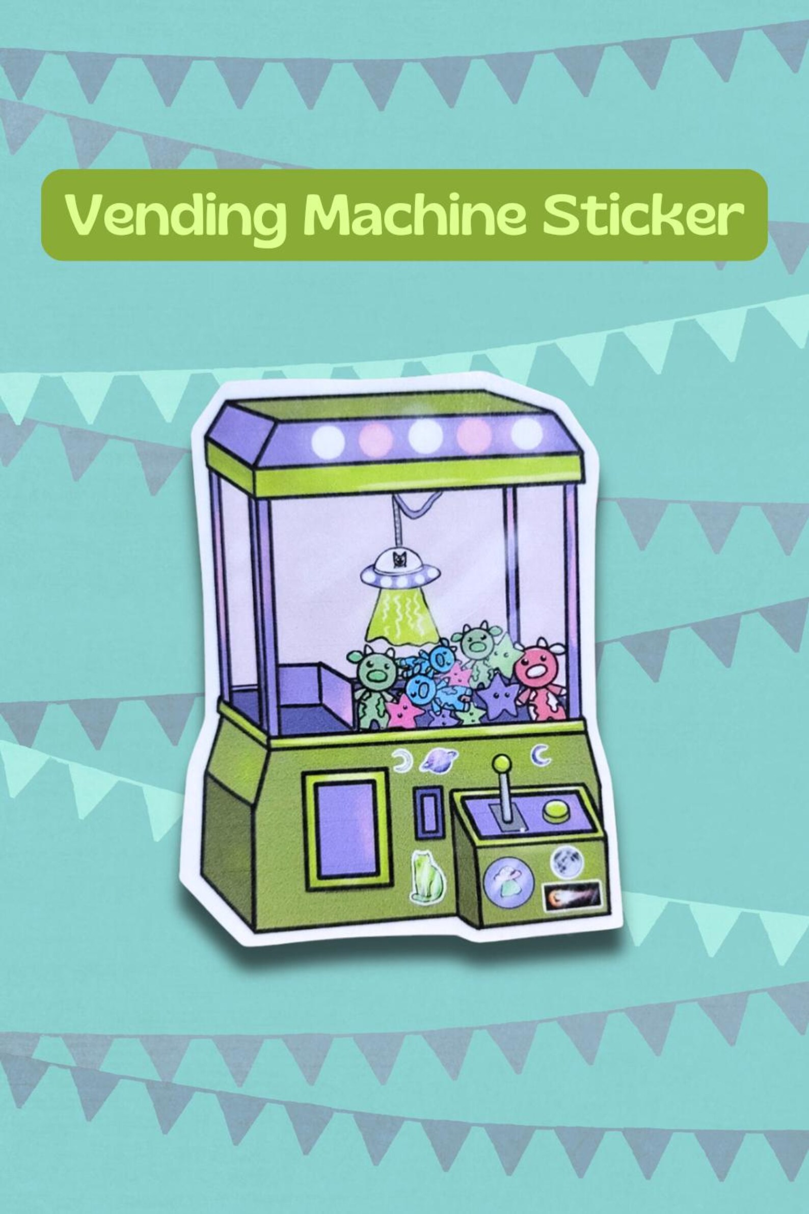 Claw Machine Vinyl Sticker, Cute Cosmic Plushie Vending Machine, UFO ...