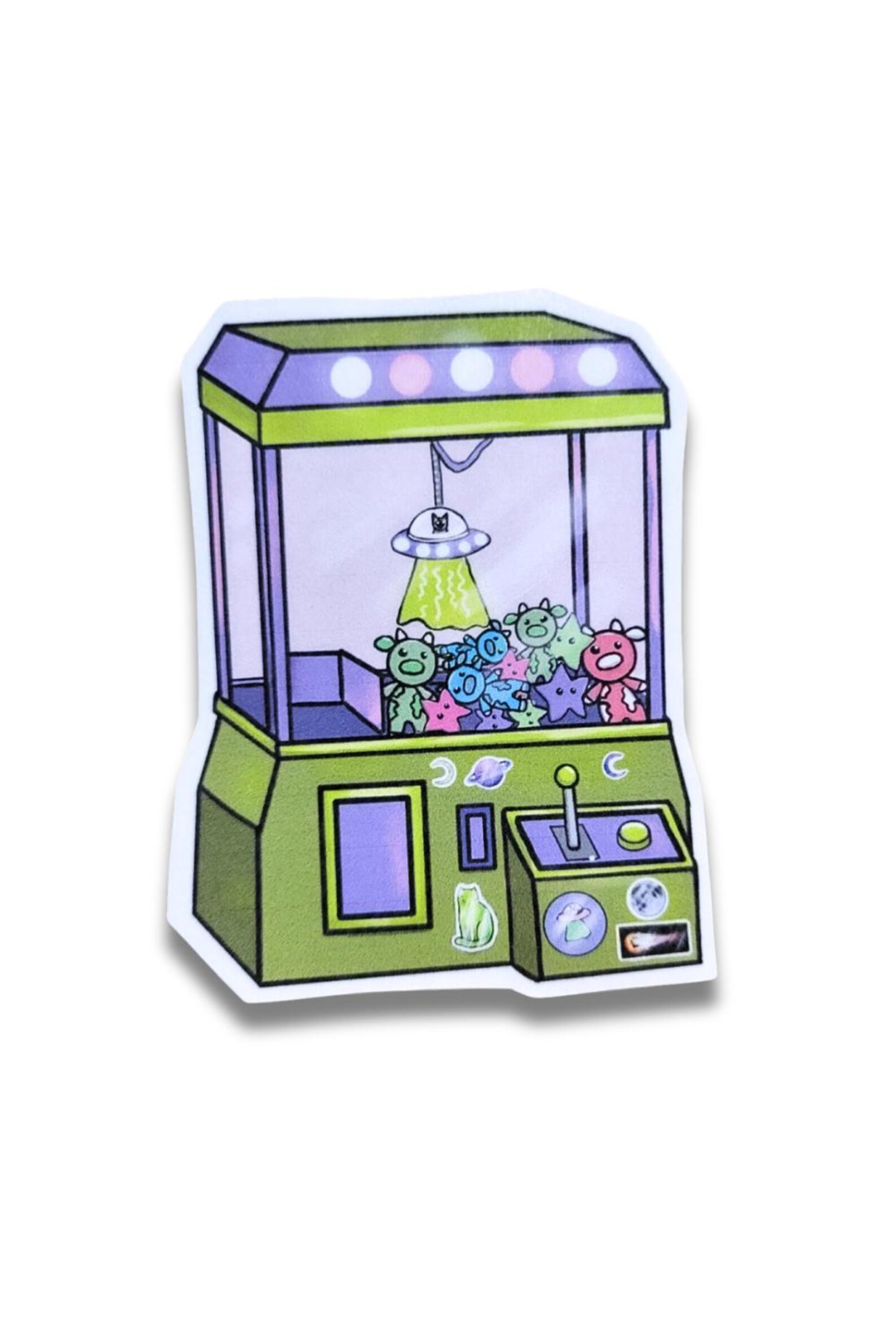 Claw Machine Vinyl Sticker, Cute Cosmic Plushie Vending Machine, UFO ...