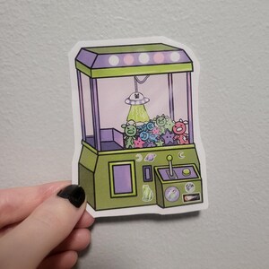 Claw Machine Vinyl Sticker, Cute Cosmic Plushie Vending Machine, UFO ...