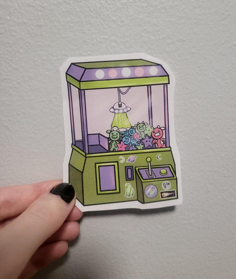 Claw Machine Vinyl Sticker, Cute Cosmic Plushie Vending Machine, UFO ...