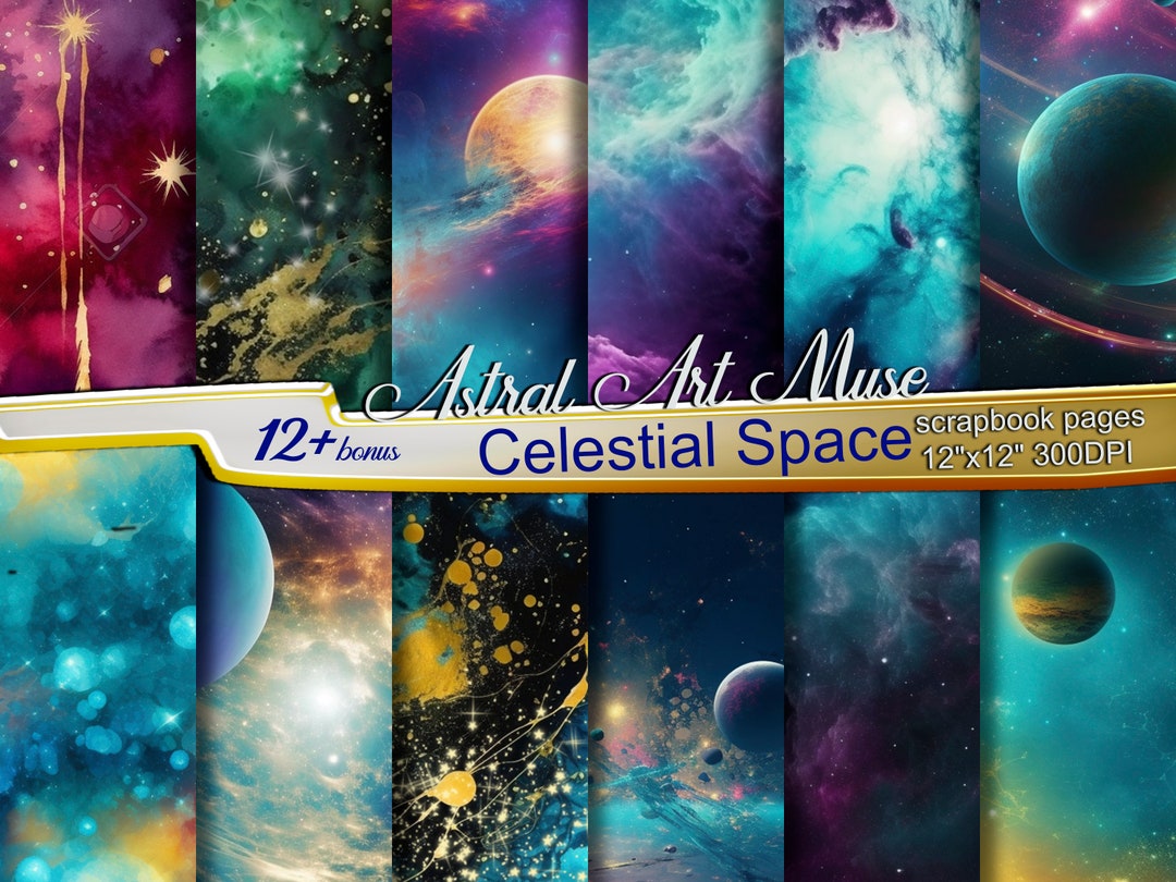Celestial Space Digital Paper Design Astral Astronomy Stars Planets ...