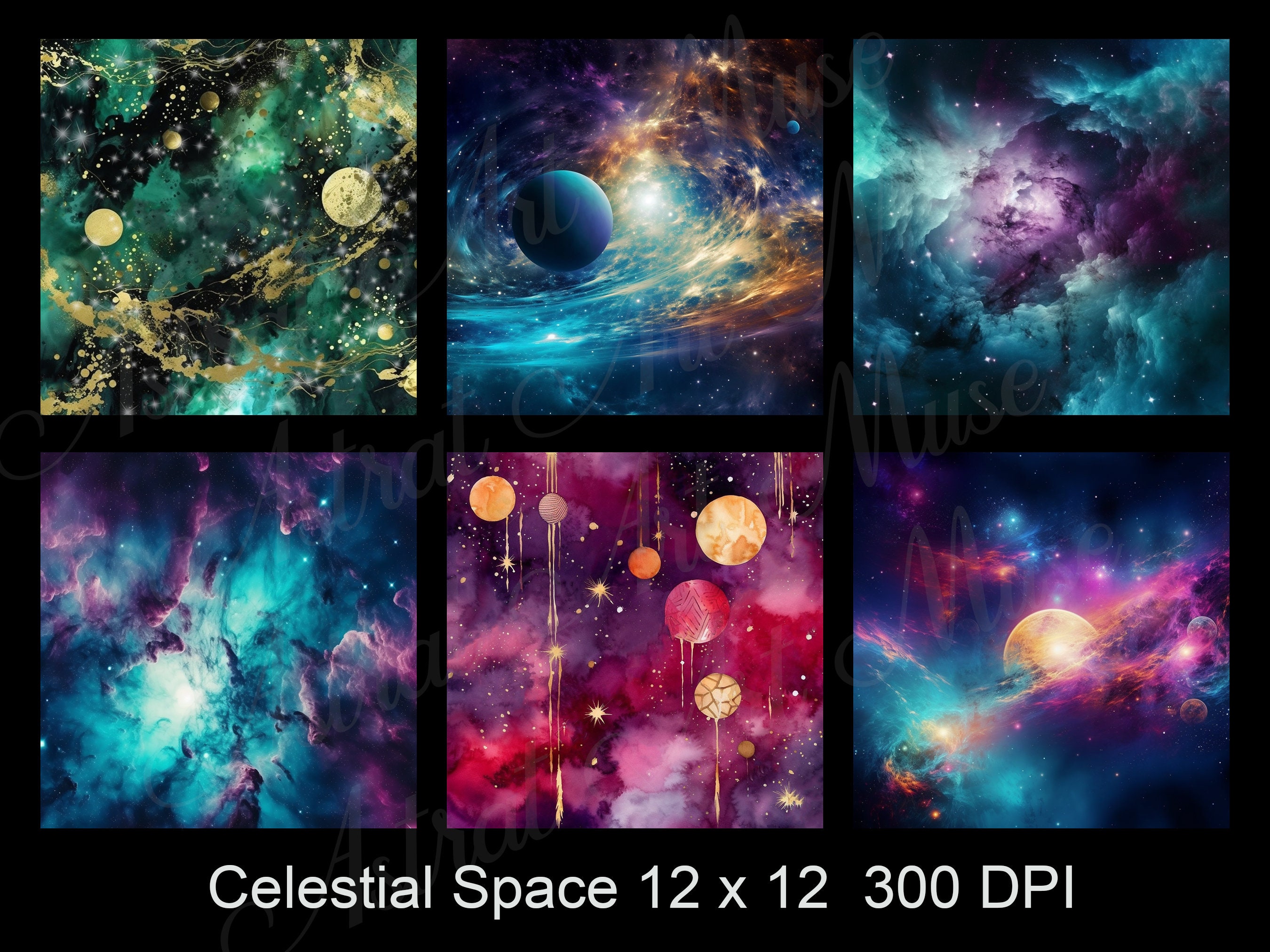 Celestial Space Digital Paper Design Astral Astronomy Stars Planets ...